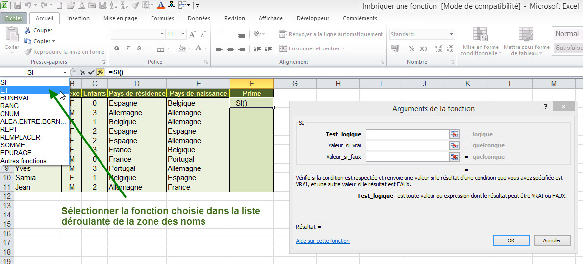Excel – Comment imbriquer une fonction dans une fonction à l’aide de la ...